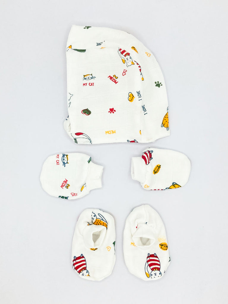 Newborn Baby Mittens and Cap Booties Set - Double Layer Muslin Cotton ...